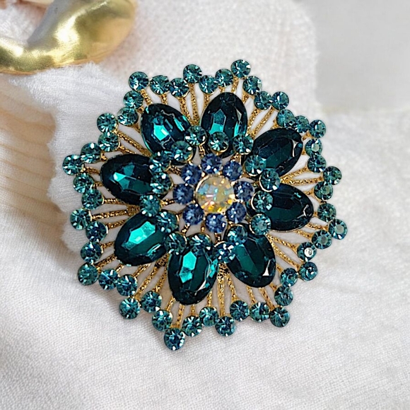 Jewelry | Teal Floral Rhinestone Brooch | Poshmark